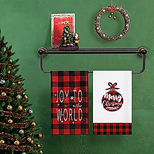 Christmas Kitchen Towels Set of 4, Black and Red Buffalo Plaid Christmas Dish Towels, Truck Ball Holiday Christmas Hand Towels for Kitchen, Bathroom, Cooking, Baking