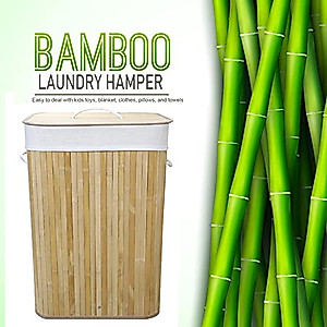 Clothes Laundry Hamper with 2 Removable Liner Bags,Handwoven Bamboo Laundry Basket with Easy Carry Handles