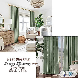 Sage Green Blackout Curtains 84 Inch Length 2 Panels Set for Bedroom Linen Aesthetic Boho Greyish Light Green Window Room Darkening Curtains for Living Room Kids Boys Room,Back Tab Pleated,84 In Long