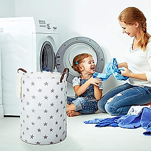 FRIENDIY Large Laundry Hampers (9 Colors), Removable Laundry Basket, foldable fabric laundry basket, drawstring waterproof round cotton linen storage basket. (Grey Star, Thickened 19"/Large)