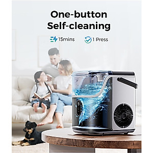 ecozy Smart Nugget Ice Maker Countertop, Pebble Ice Maker with 35lbs/24H Soft Chewable Ice, Self-Cleaning Ice Machine with Voice Control for Home Kitchen Party Bar Office, Stainless Steel