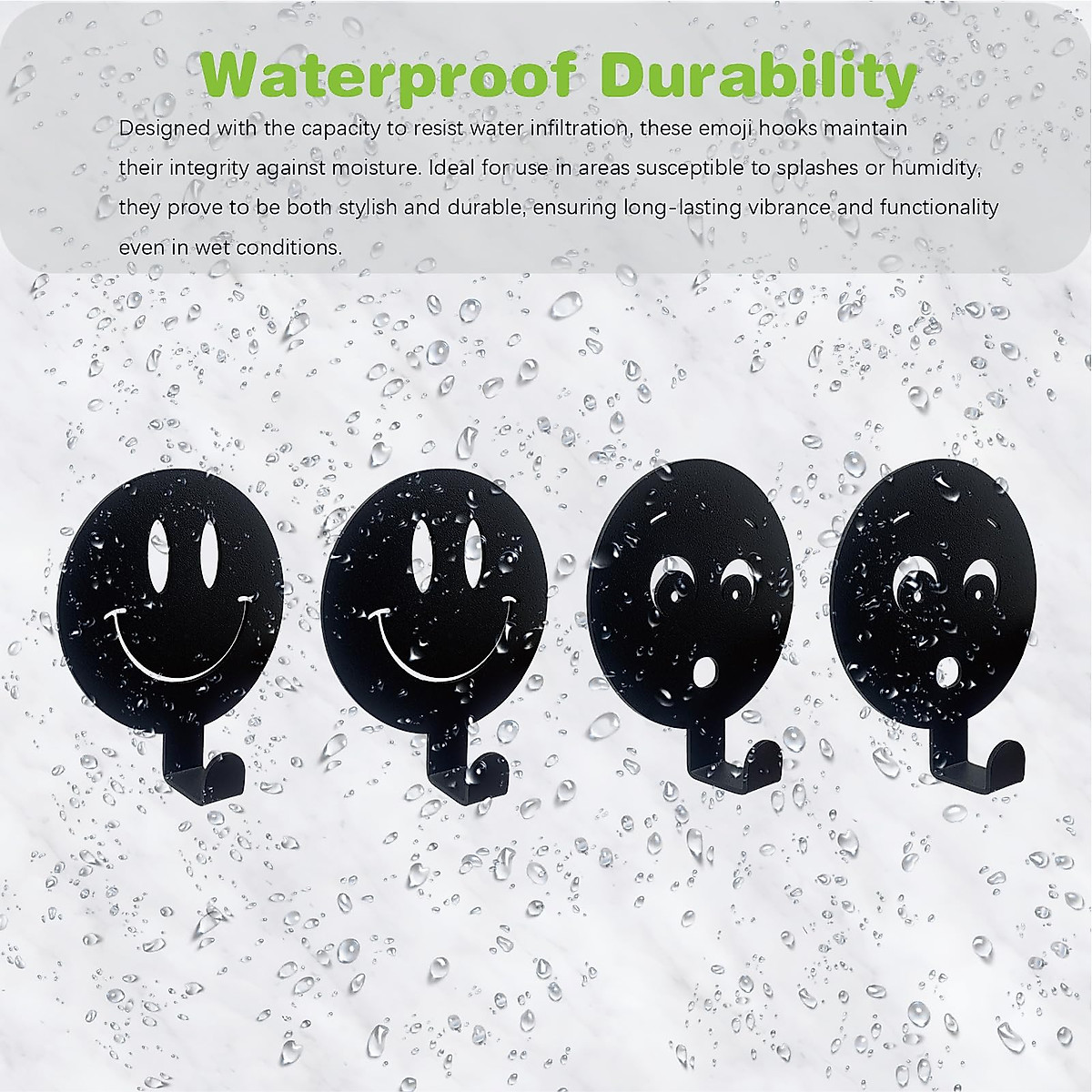 CatTerranM Self Adhesive Towel Hooks, Facial Emotion Wall Hangers, Metal Bath Towel Hanging Hooks, Black Metal Adhesive Wall Hooks for Bathroom Kitchen Keys Hats Coats Robes (4-Pack)