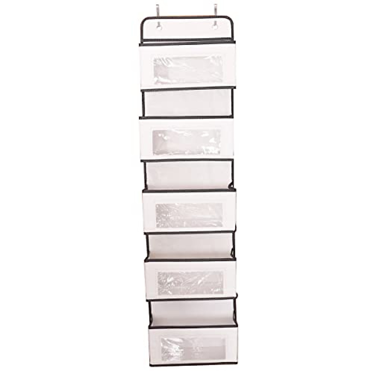 5-Shelf Over Door Hanging Organizer Storage,5 Large Pockets with Clear Windows，2 Metal Rings for Large Hanging Weight for Nursery, Diapers, Closet,Room,Dorm(White)