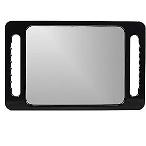 Large Hand Mirror with Double Handle - Rectangular Hand Held Mirror with Handle - Hair Salon Equipment Hairstylist and Barber Accessories (Black)
