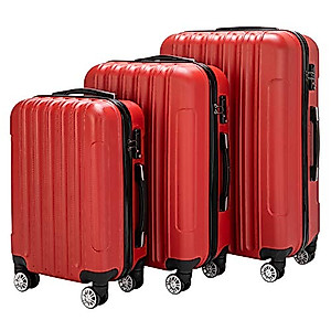 Karl home Luggage Set of 3 Hardside Carry on Suitcase Sets with Spinner Wheels & TSA lock, Portable Lightweight ABS Luggages for Travel, Business - Red (20/24/28)