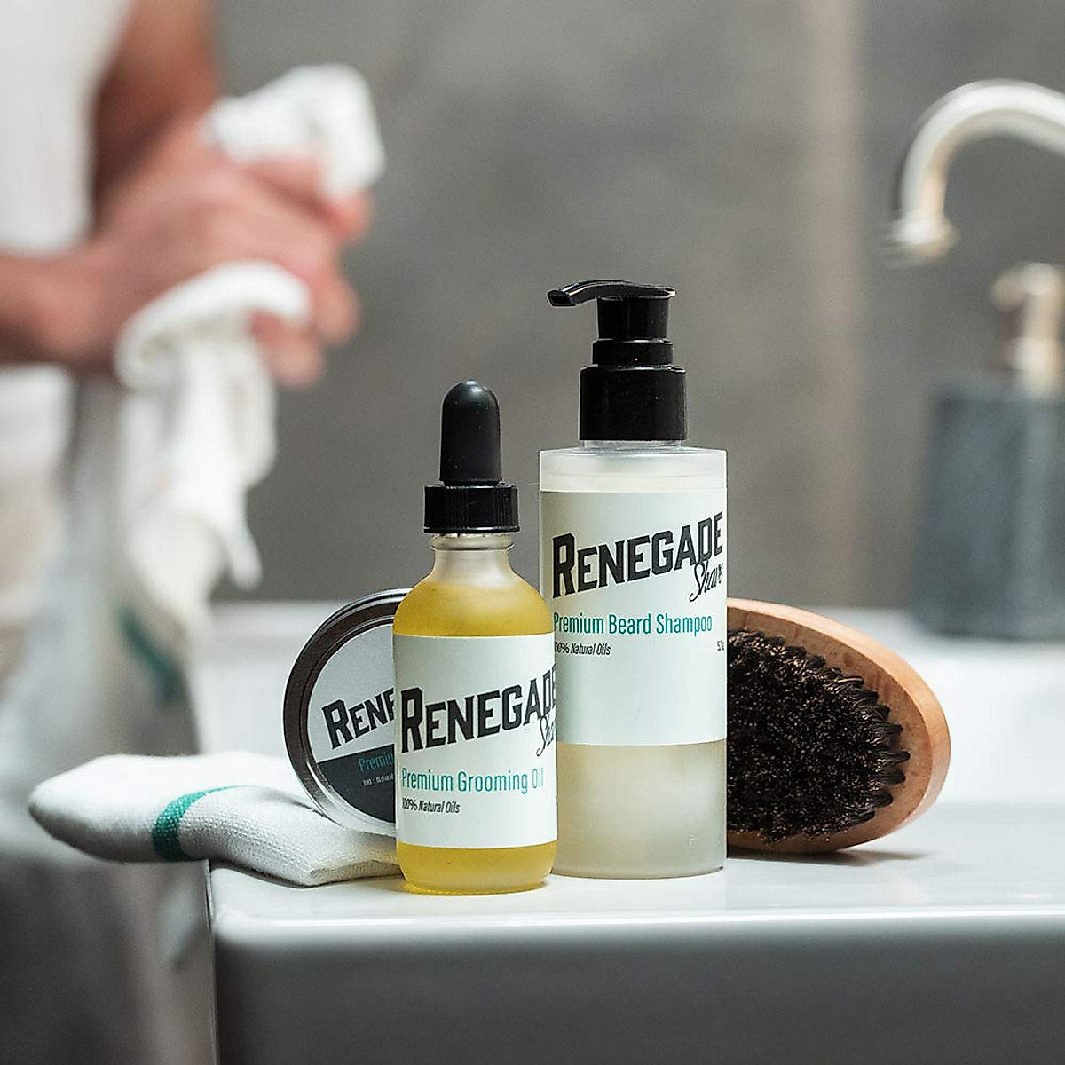 Man Crates, Beard Wrangler Mini Crate - Includes Beard Shampoo, Beard Balm, Grooming Oil, Beard Brush - 100% Natural Oils - Unique Gift for Men