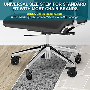 TICONN Office Chair Caster Wheels Set of with Brake 5 for Tile, Hardwood Floors and Carpets, Universal Fit for Most Chairs (Black with Brake)