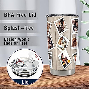 Personalized Tumbler with Pictures for Men Women,Custom Insulated Travel Mug with Lid,20oz Stainless Steel Coffee Cup Gifts for Father's Day Mother's Day Birthday Anniversary-12 Photos
