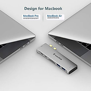 WAVLINK USB C Hub, 7-in-2 Type C Adapter Mini Docking Station with Thunderbolt 3 USB C Port, 4K HDMI, 2 USB 3.0, SD/TF Card Reader, 100W PD for MacBook Pro 2016-2020 MacBook Air 2018-2020