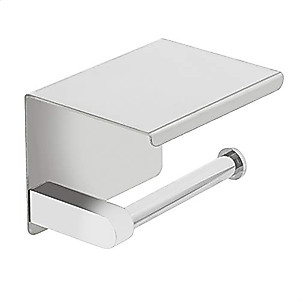 Amazon Basics Toilet Paper Holder - Contemporary, Includes Storage Shelf, Stainless Steel