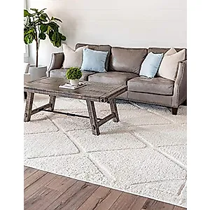 Rugs.com Lattice Shag Collection Rug – 5' x 8' Ivory Shag Rug Perfect for Living Rooms, Large Dining Rooms, Open Floorplans