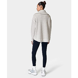 Sweaty Betty Women's Restful Boucle Textured Half Zip Pullover Sweatshirt Light/Pastel Grey