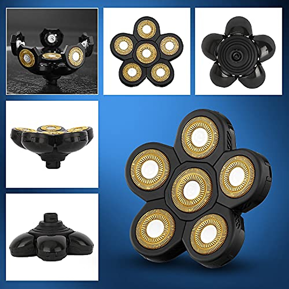 Replacement Head for Electric Shaver Mens Electric Razor Head 6D - Close Head Shavers for Men Replacement Head - Wet & Dry Bald Shavers Blades Waterproof Shavers Replacement Blades Head（Gold）