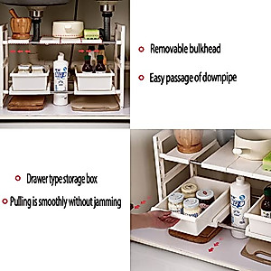 Meonddizio Under Sink Organizers and Storage with Sliding Drawer,Expandable Under Sink 2 Tier (Expand from 22 to 28 inches),2 pack Drawers for Kitchen/Bathroom/Bedroom/Office.