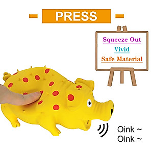 Andiker Dog Squeaky Toy, Dots Latex Dog Chew Toys with a Oinks Sound Squeaker Grunting Pig Dog Toy Durable Self Play 8" Dog Squeeze Toy for Dental Biting Chasing to Kill Boring Time (Yellow)