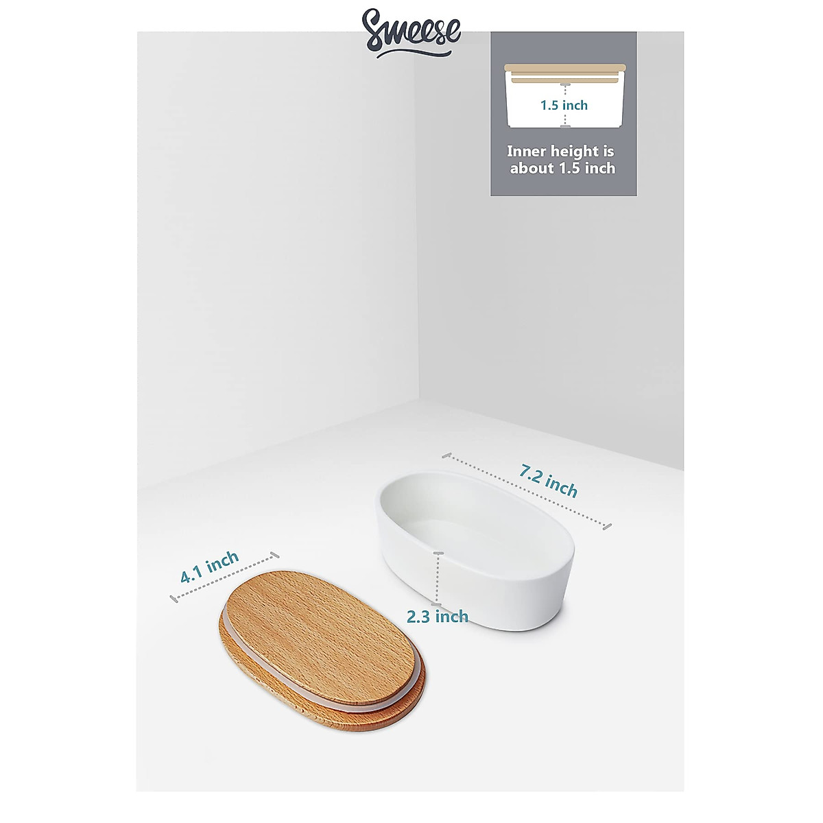 Sweese 331.101 Airtight Butter Dish, Oval Butter Dish with Lid for Countertop - Large Butter Keeper Container - Butter Dishes with Cover for 2 Stick of Butter - Housewarming, Kitchen Gift- White