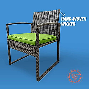 Pyramid Home Decor Black Wicker Furniture - 3 Piece Bistro Set for Outdoor Conversation - 2 Cushioned Rattan Chairs with Glass Coffee Table for Patio, Lawn, Porch, Lounge, Deck, Balcony & Living Room