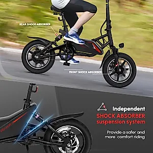 LEADZM Electric Bike for Adults,14" Folding Electric Bicycle 350W 36V 6AH Battery w/Dul Shock Absorber, Foldable Commuter City Ebike for Adults/Teens,Dual Disc Brakes,Throttle&Pedal Assist