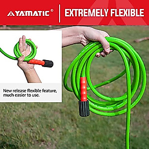 YAMATIC Super Flexible Pressure Washer Hose 50 FT 1/4", Kink Resistant Power Washer Hose Replacement for Flexzilla Uberflex Ryobi Genarac Troy Bilt Honda M22-14mm Rated 3200 PSI/Max 3700 PSI,Green