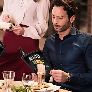 Menu Covers 8.5 x 11 Inch Restaurant Menu-Holder - 2PCS 4 Page 8 View Transparent Menu Sleeve,Fits A4 Size Paper for Restaurant Menu Home Shool Office Daily (Black)