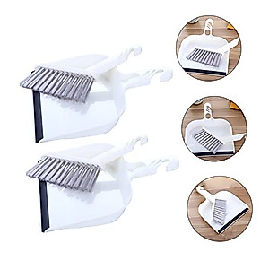 BCOATH 2 Sets Cleaning Brush Tabletop Fireplace Dust Pans with Brush Tiny Brush Dustpan Toy Broom Straw Soft Broom Cleaning Broom Mini Hand Broom Mini Cleaning Dustpan Plastic White