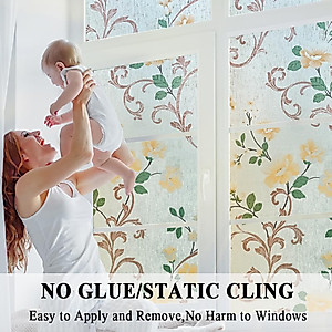 No Glue Window Films Elegant Flower,Static Cling Glass Door Film,Frosted Privacy Glass Clings Etched Glass,Anti-UV,Heat Control for Home and Office Decoration, 17.5In. by 78.7In.