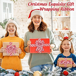 Kosiz 4 Rolls 40 Yards Christmas Wired Edge Ribbons 2.5 Inch Red and White Stripes Ribbon Candy Cane Glitter Ribbons Gift Wrapping Ribbon DIY Craft Ribbons for Xmas Tree Birthday Party Decorations