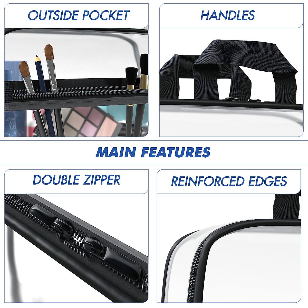 Clear Toiletry Bag - PVC Makeup Bag - Large Transparent Cosmetic Travel Case - See Through Packing Cube with Handle - Clear Bag with Zipper - Plastic Storage Pouch for Women