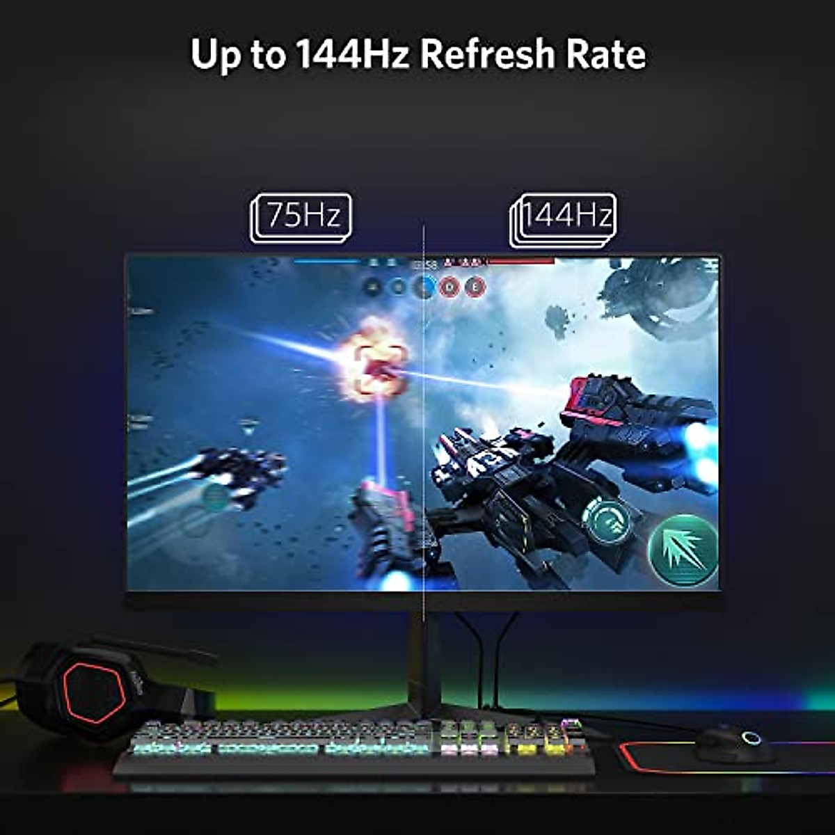 Fiodio 22” 144Hz 1920 x 1080p Full HD Flat Computer Monitor with HDMI Display Ports, Adjustable Tilt, Free-Tearing Eye Care Monitor for Home Office and Gaming (DP Cable Included), Black (C2B2G)