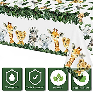Yuzioey 3 Pack Jungle Safari Tablecloths Wild Animals Table Cover, Safari Baby Shower Decorations, 108" x 54" Wild One Birthday Party Supplies