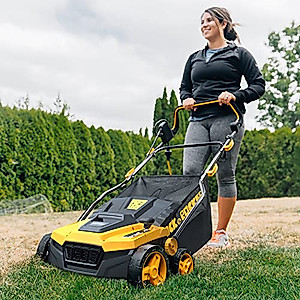 Rock&Rocker 15 INCH 13Amp Electric Dethatcher Scarifier, 2-in-1 Dethatcher Aerator, 5 Working Depth, 45L Thatch Bag, Tool-Free & Foldable Handle, Easy Storage, 3 Rod Handle Height, for Lawn Health