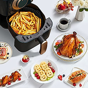 Air Fryer Silicone Liners, MIAOKE 8.5 Inch Silicone Air Fryer Liners with Silicone Oil Brush and Anti-Scald Gloves Set Heat Resistant Easy Cleaning Reusable Air Fryer Accessories 5 Pack- (Red/Black)