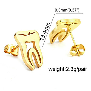 ONLYJUMP 4 Pairs Stainless Steel Earrings Funny Earrings Punk Tooth Stud Earrings Set for Women Personalized Minimalist Punk Earrings (4 Pairs Tooth Earring)