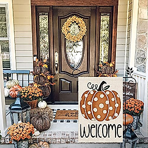 CROWNED BEAUTY Fall Thanksgiving Welcome Garden Flag Pumpkin 12×18 Inch Double Sided Vertical Yard Seasonal Holiday Outdoor Decor CF257-12