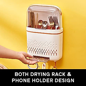 toooi Kitchen Utensil Holder, Wall Mount Utensil Rack, Detachable Multi-use Organizer with Dustproof Cover, Cookware Cutlery Holder, Suitable for Kitchen, Bathroom, Garage and More, White & Orange…