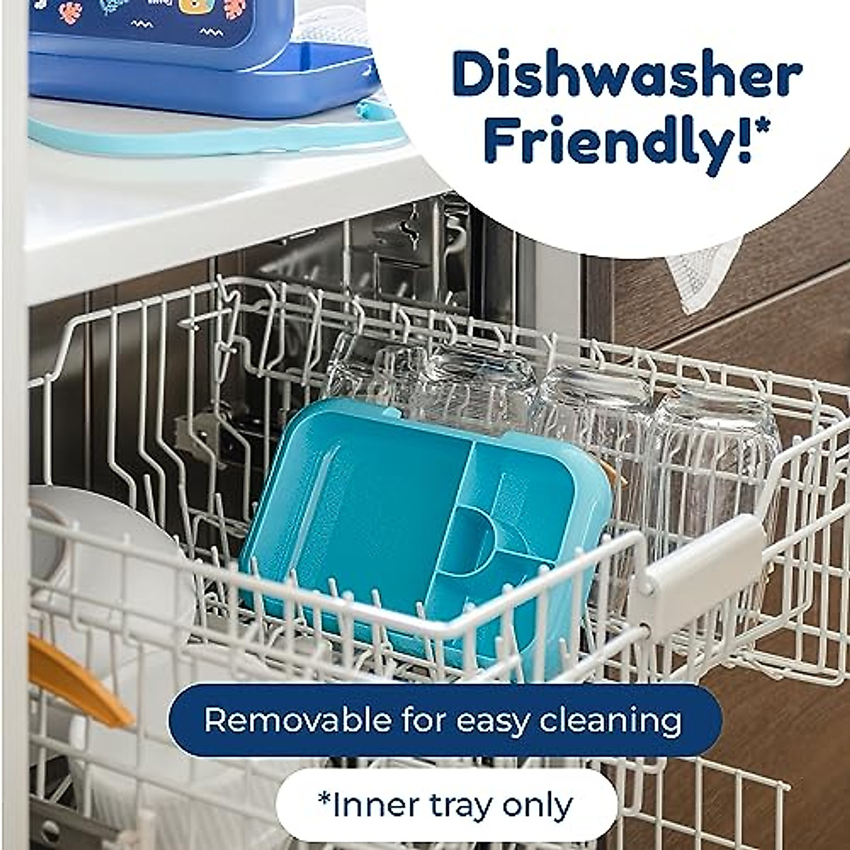 BOZ Bento Box for Kids - Kids Bento Lunch Box for Ages 3 to 7 – Toddler Lunch Box for Daycare – Leak Proof 4 Compartments Kids Lunch Container – Dishwasher Safe Kids Bento Box – Dinosaur Lunch Box