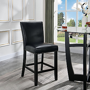 PADMA HOUSE Glass Counter Height Bar Table Stools Set of 4, 42" Round Glasstop Counter Height Table Chairs Set 26" H Barstools Chairs with Upholstered Back for Bar Kitchen Restaurant, Black