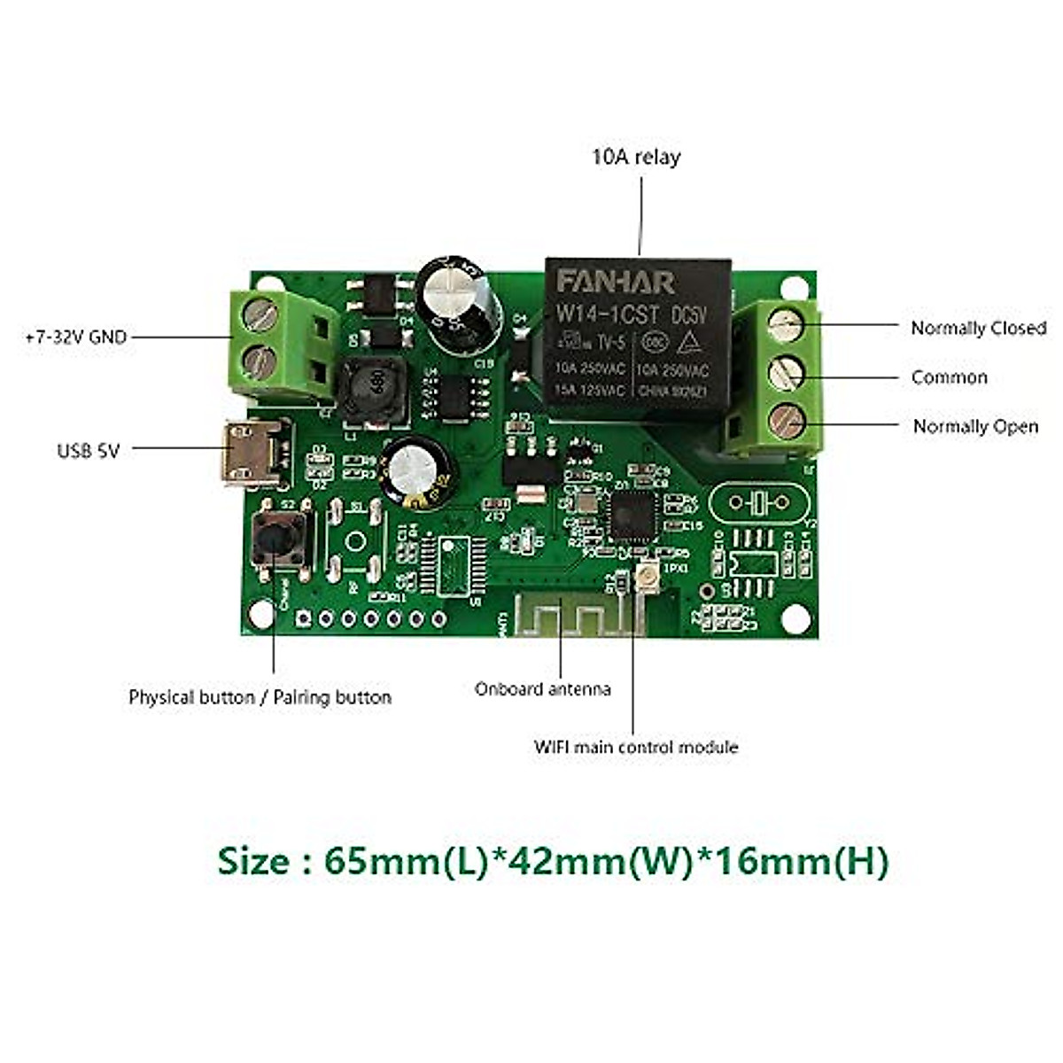 WIFI Momentary Inching Relay Self-locking Switch Module Wireless Relay Switch Module for Household Appliances, Compatible with Alexa Echo Google home, DC 7-32V DIY Switch Module for Garage Door Opener