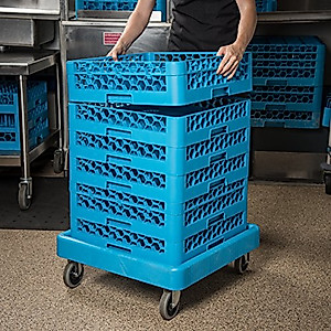 Carlisle FoodService Products E-Z Glide Warewashing Rack Dolly Dishwashing Rack Dolly with Drain for Kitchen and Restaurants, Plastic, 22.5 x 22.5 x 8 Inches, Blue