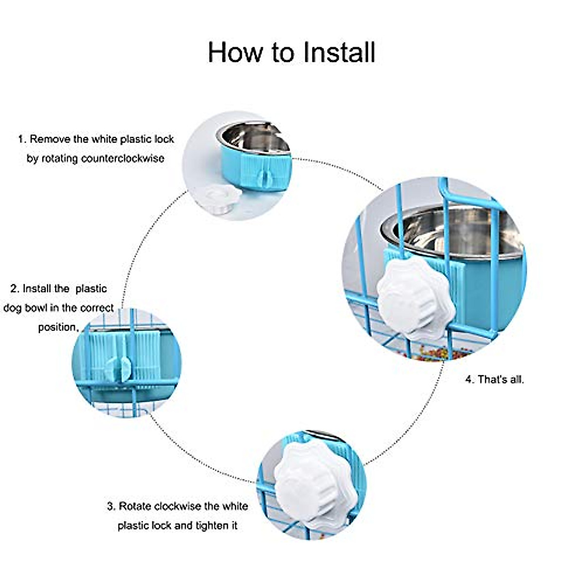 Crate Dog Bowl, Removable Stainless Steel Water Food Feeder Bowls Hanging Pet Cage Bowl Cage Coop Cup for Dogs Cats Puppy Rabbits Bird and Small Pets (Large (Pack of 2), Square (Blue+Green))