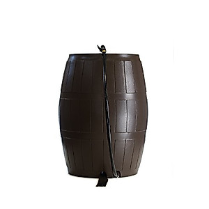 FCMP Outdoor RC4000 50-Gallon Heavy-Duty Outdoor Home Rain Catcher Barrel Water Container with Spigots and Mesh Screen, Brown