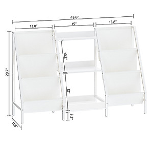 MAHANCRIS Kids Bookshelf and Toy Organizer, 3-Tier Kids Bookcase, Kids Sling Bookshelf, Toddler Toy Storage Organizer with Bookshelf, for Kids Room, Playroom, Bedroom, Nursery, White BKWT34201