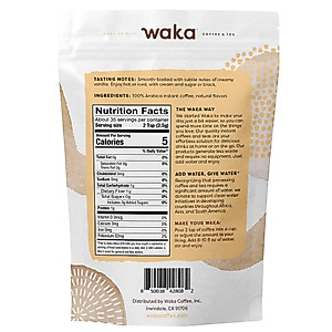 Waka Instant Coffee, Vanilla Flavored - 100% Arabica Beans, Freeze Dried Granules, No Additives - Bulk Bag for Quick Hot and Iced Coffees, Up to 35 Cups (3.5oz)