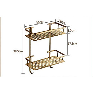 LUDSUY Bathroom Accessories,Wall Mounted Strong Brass Antique Shower Shampoo Shelf Basket Holder∕Fashion Bathroom Dual Shelf