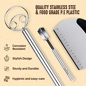 Ducky's Kitchen Bread Baking Tools and Accessories w/Dough Scraper, Bread Lame, Dough Whisk - Stainless Steel Bread Tools - Bread Scoring Knife w/ 5 Replaceable Blades
