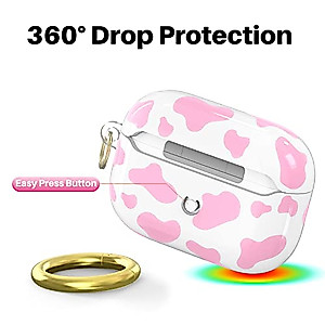 NIUTRENDZ Cute Cow Print Case for Airpods Pro Case Cover TPU Hard Case Protective Skin with Keychain Compatible with Apple AirPods Pro (Pink)