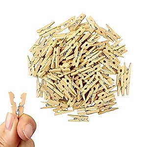 NUTJAM 100 Pack Mini Clothespins,3.5 X 0.7 MM Clothes Pins, Wooden Small Clothes Clips for Photos, Clothesline, Bag, Crafts, Art Wall, Pictures