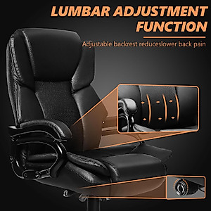 500lbs Heavy Duty Office Chair with Dual Rubber Wheels, Big and Tall Office Chair for Heavy People, Extra Wide Executive Chair with Ergonomic Lumbar Support (Dual Wheels Black)