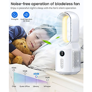 let'me Desk Fan, 106° Oscillating Fan for Indoors,Bladeless Fan with 3 Speeds, Small Office Fan with LED Light, 13 Inch Personal Small Fan for Bedroom Home Office Desktop