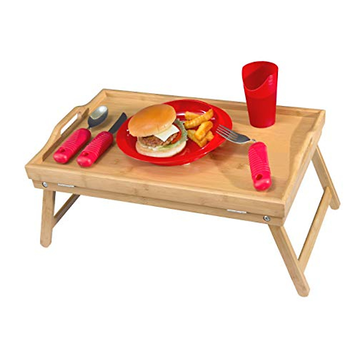 Essential Medical Supply Bamboo Bed and Lap Tray with Flip Up Top, Raised Edge and Handles, Tan